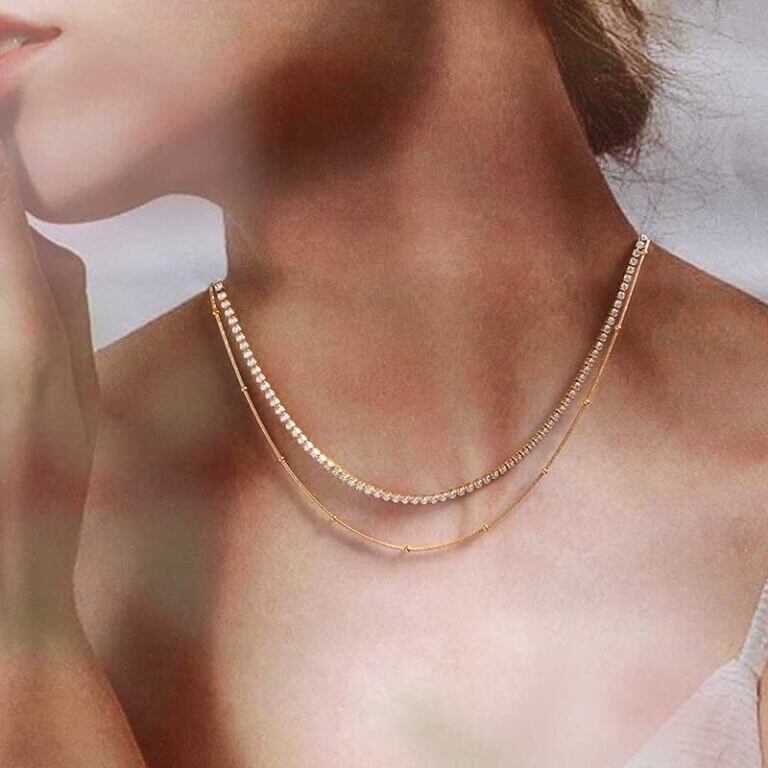 Double Layered Gold Tennis Chain Necklace - Justop Fashion Jewelry
