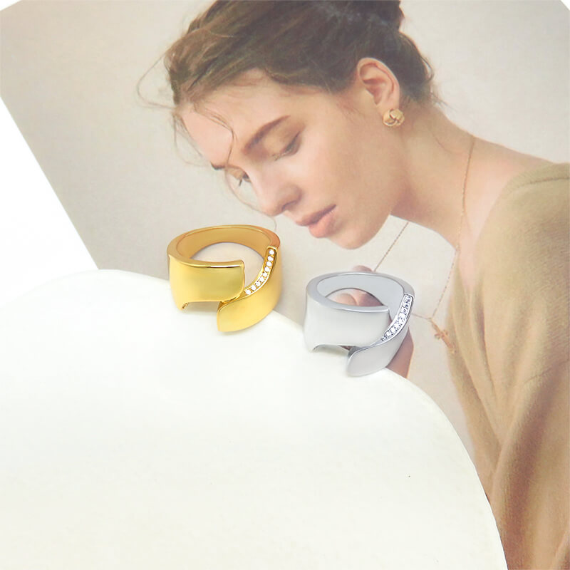 Modern Open Band Offset Rings with Sparkling Cubic Zirconia - Justop ...