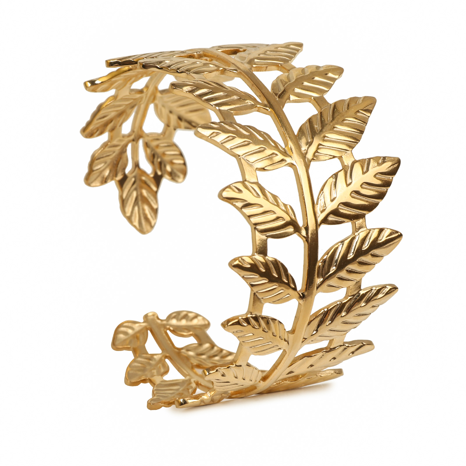 Nature Inspired Stainless Steel Cuff Gold Leaf Bangle - Justop Fashion ...
