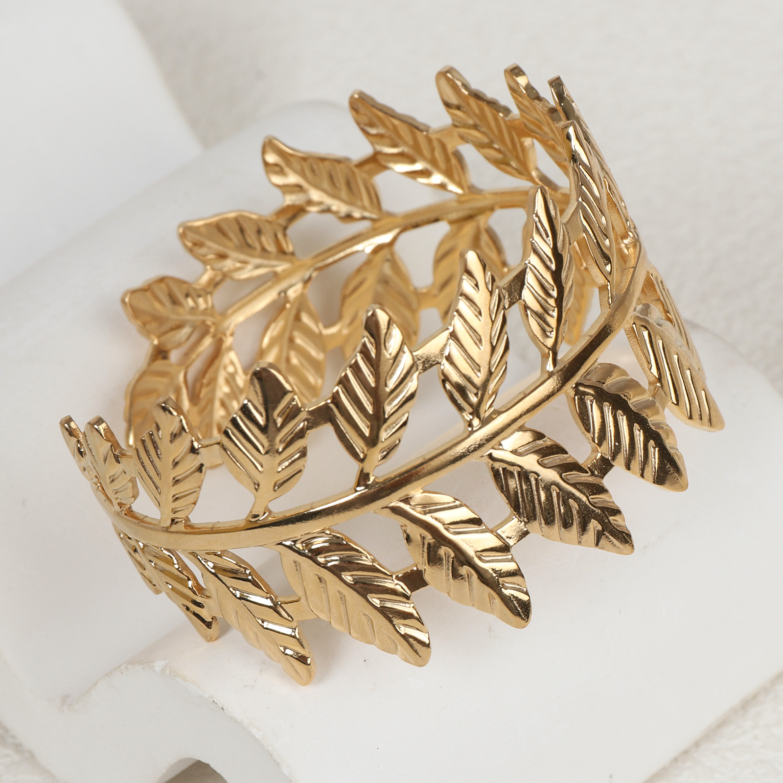 Nature Inspired Stainless Steel Cuff Gold Leaf Bangle - Justop Fashion ...