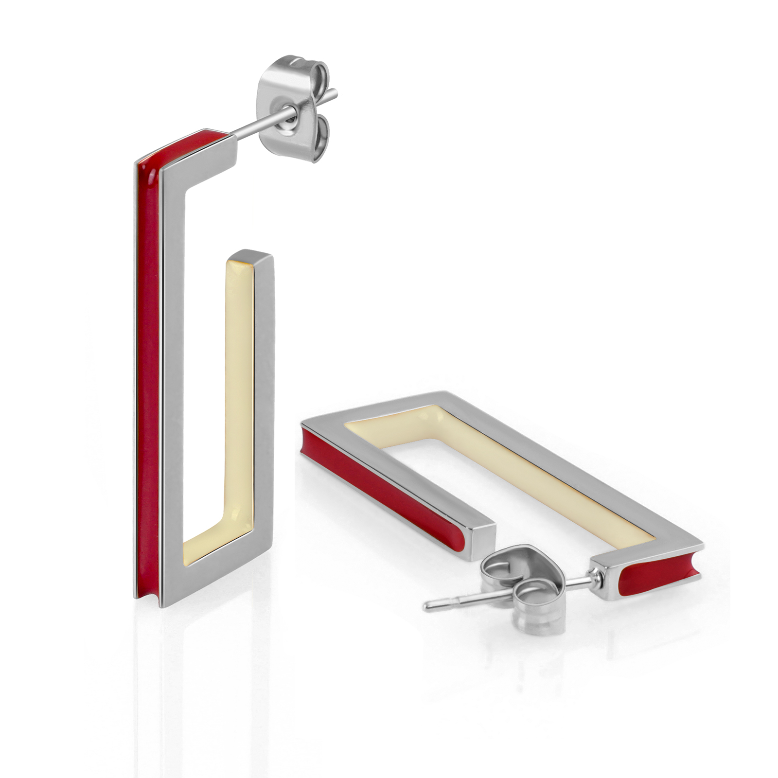 Modern Geometric Rectangle Earrings with Dual Tone Enamel Design ...