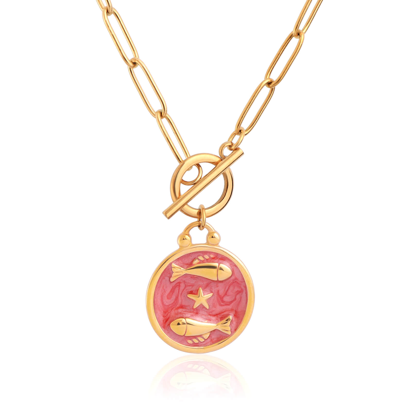 Enamel Pisces Zodiac Necklace in 18K Gold Plated Stainless Steel ...