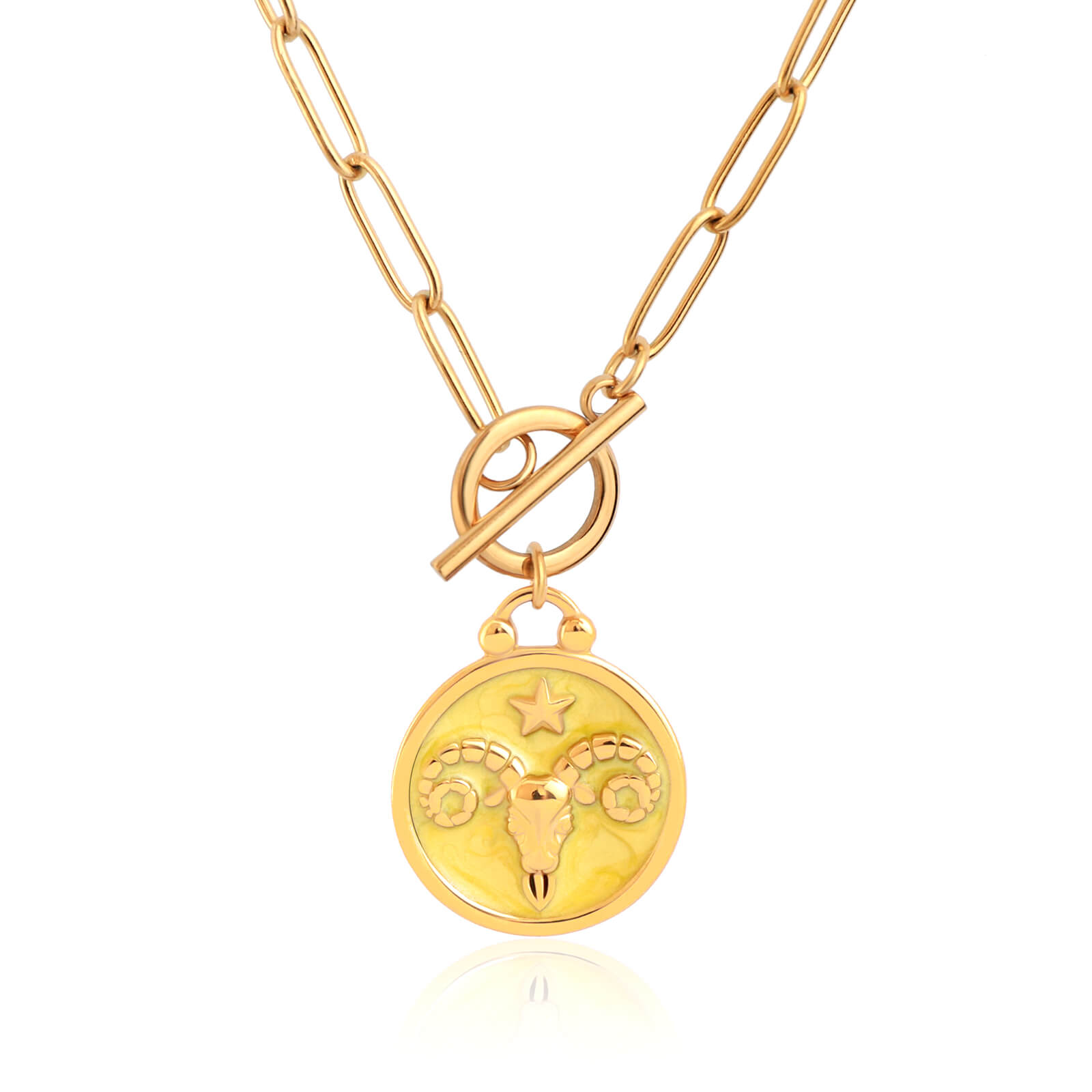 Enamel Aries Zodiac Sign Necklace in Gold Plated Stainless Steel ...