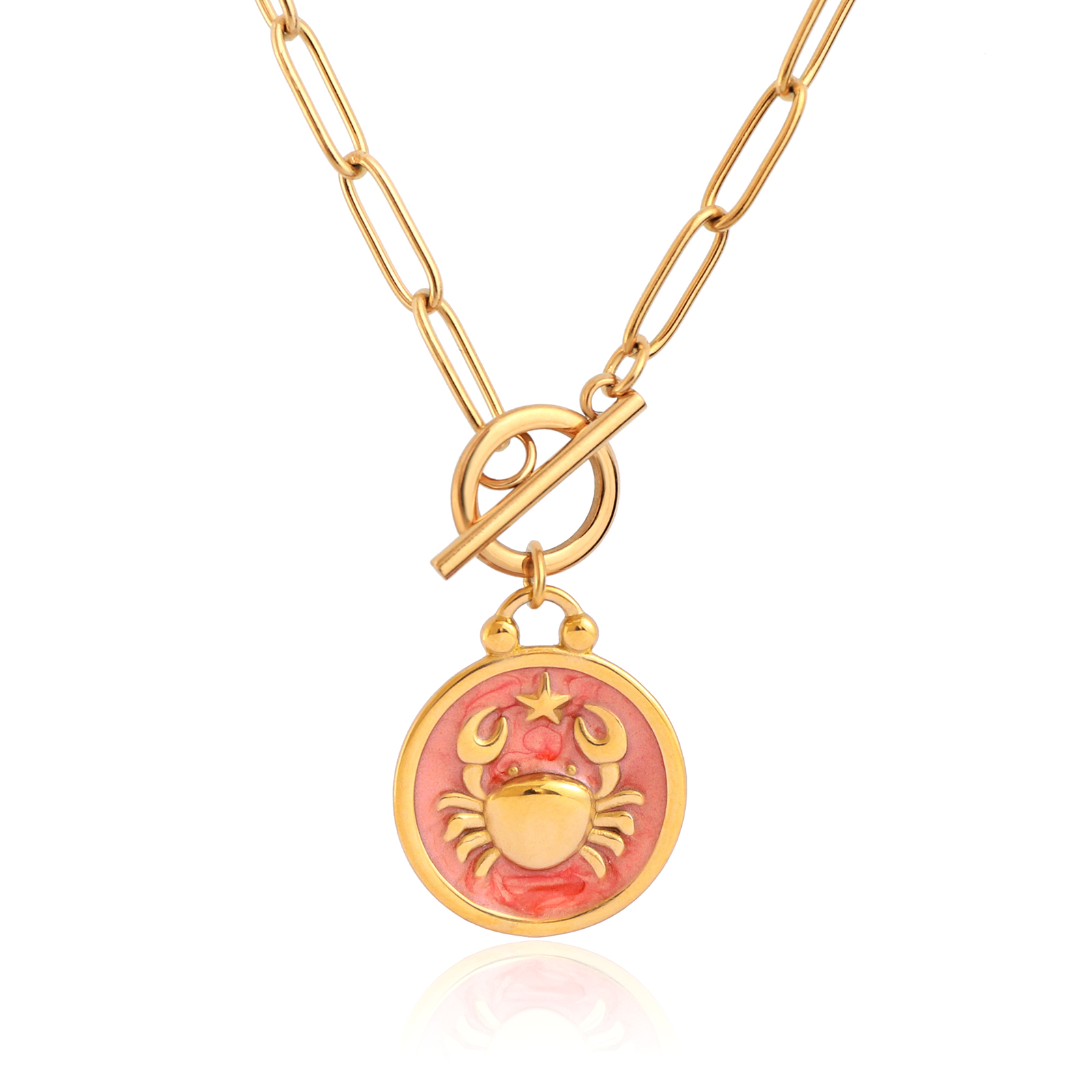 Enamel Cancer Zodiac Necklace in 18K Gold Plated Stainless Steel ...