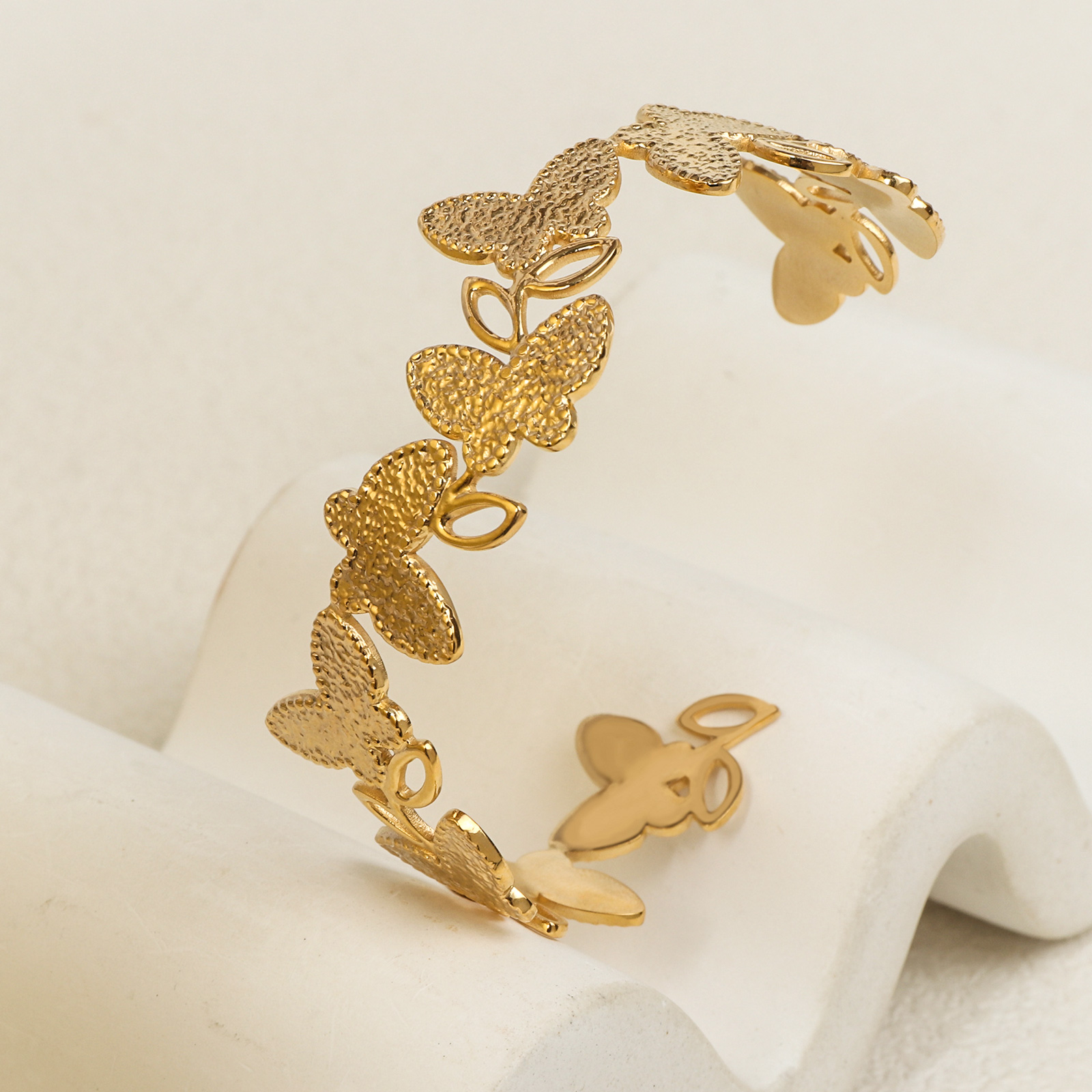 Nature Inspired Stainless Steel Gold Butterfly Bangle - Justop Fashion ...