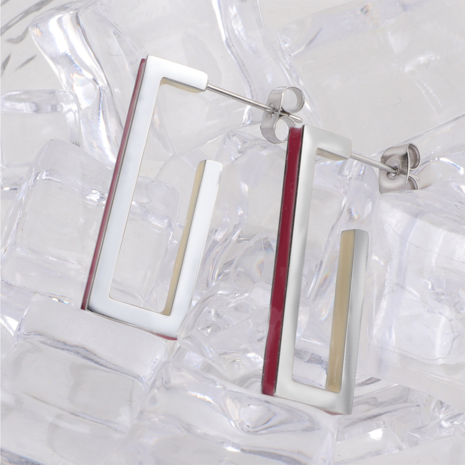 Modern Geometric Rectangle Earrings with Dual Tone Enamel Design ...