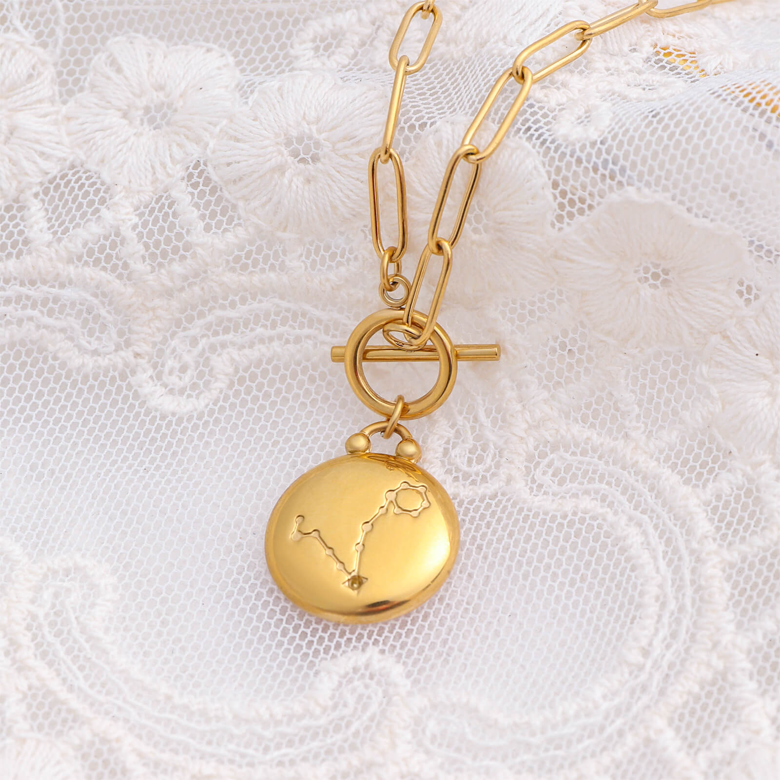 Enamel Pisces Zodiac Necklace in 18K Gold Plated Stainless Steel ...