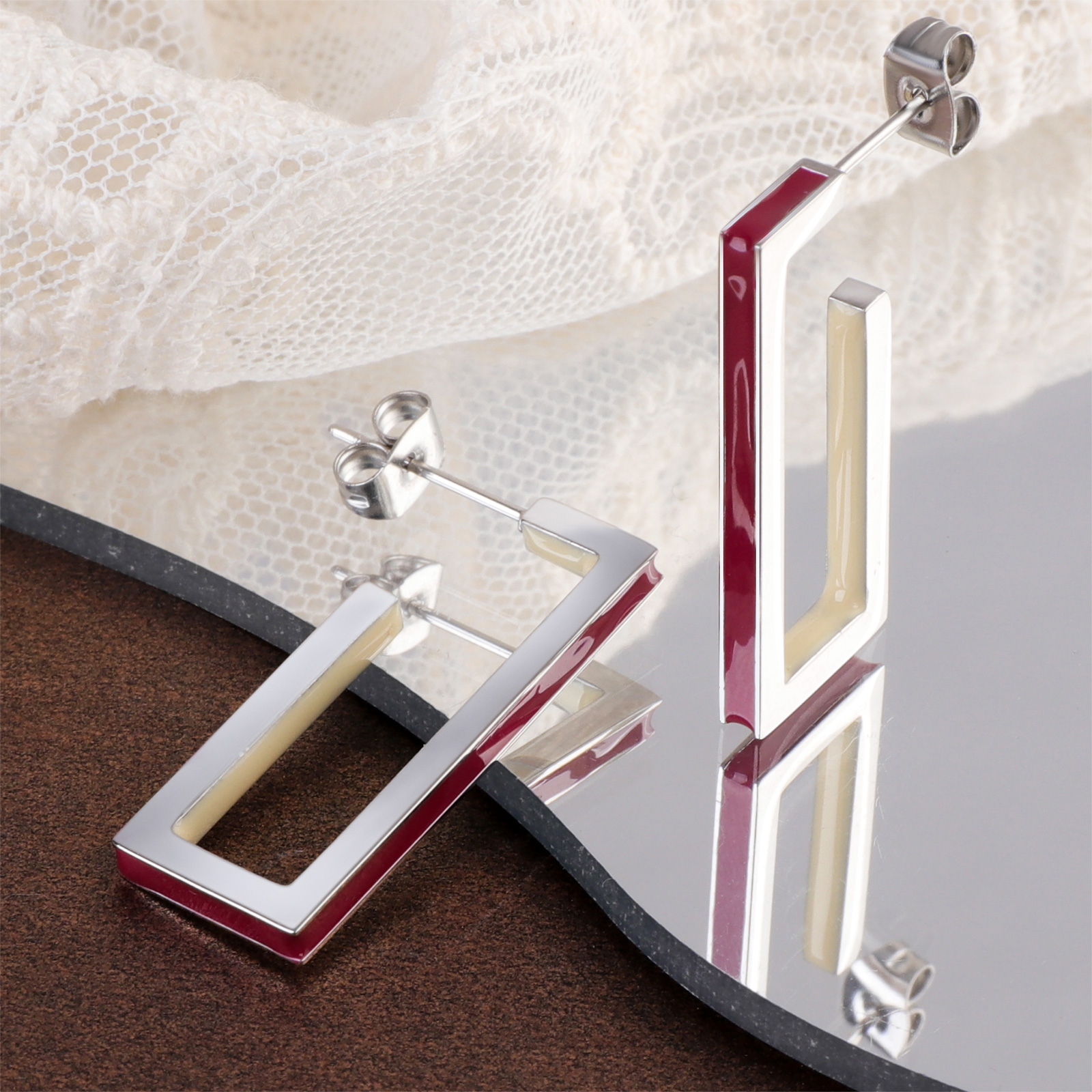 Modern Geometric Rectangle Earrings with Dual Tone Enamel Design ...