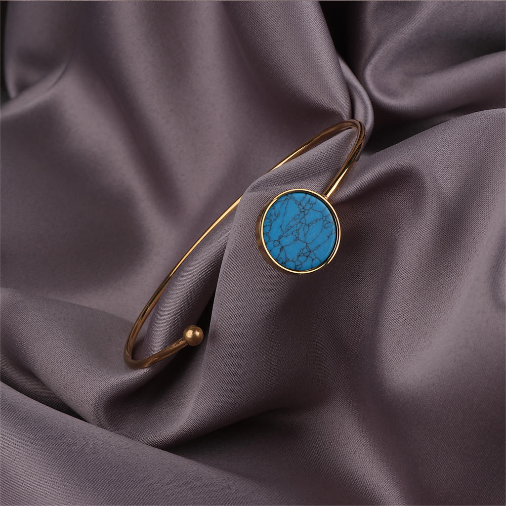 Elegant Natural Stone 18K Gold Plated Stainless Steel Bangle Bracelets ...