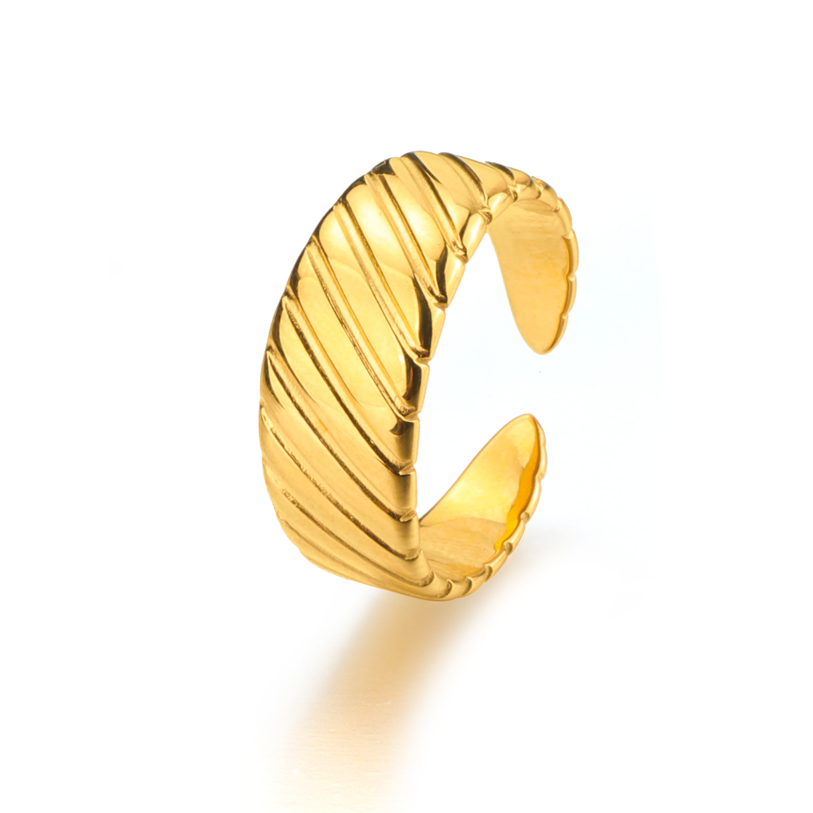 Classic Textured 18K Gold Plated Stainless Steel Open Band Ring ...