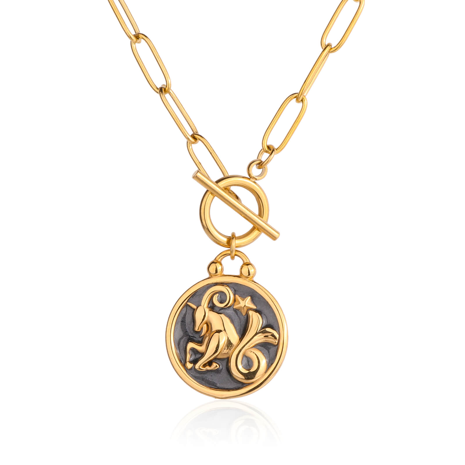 Capricorn Zodiac Sign Necklace in 18K Gold Plated Stainless Steel ...