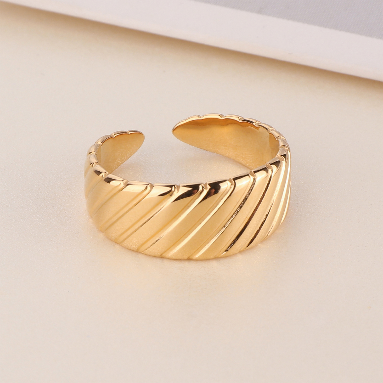 Classic Textured 18K Gold Plated Stainless Steel Open Band Ring ...