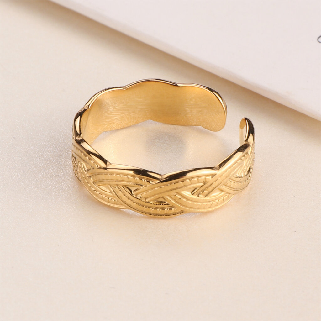 Vintage Stainless Steel Braided Gold Ring with Open Band - Justop ...