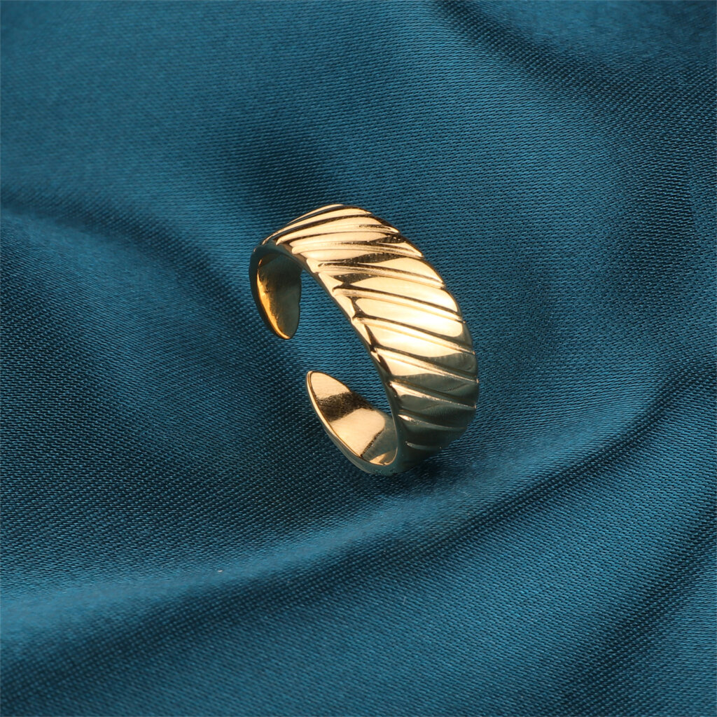 Classic Textured 18K Gold Plated Stainless Steel Open Band Ring ...