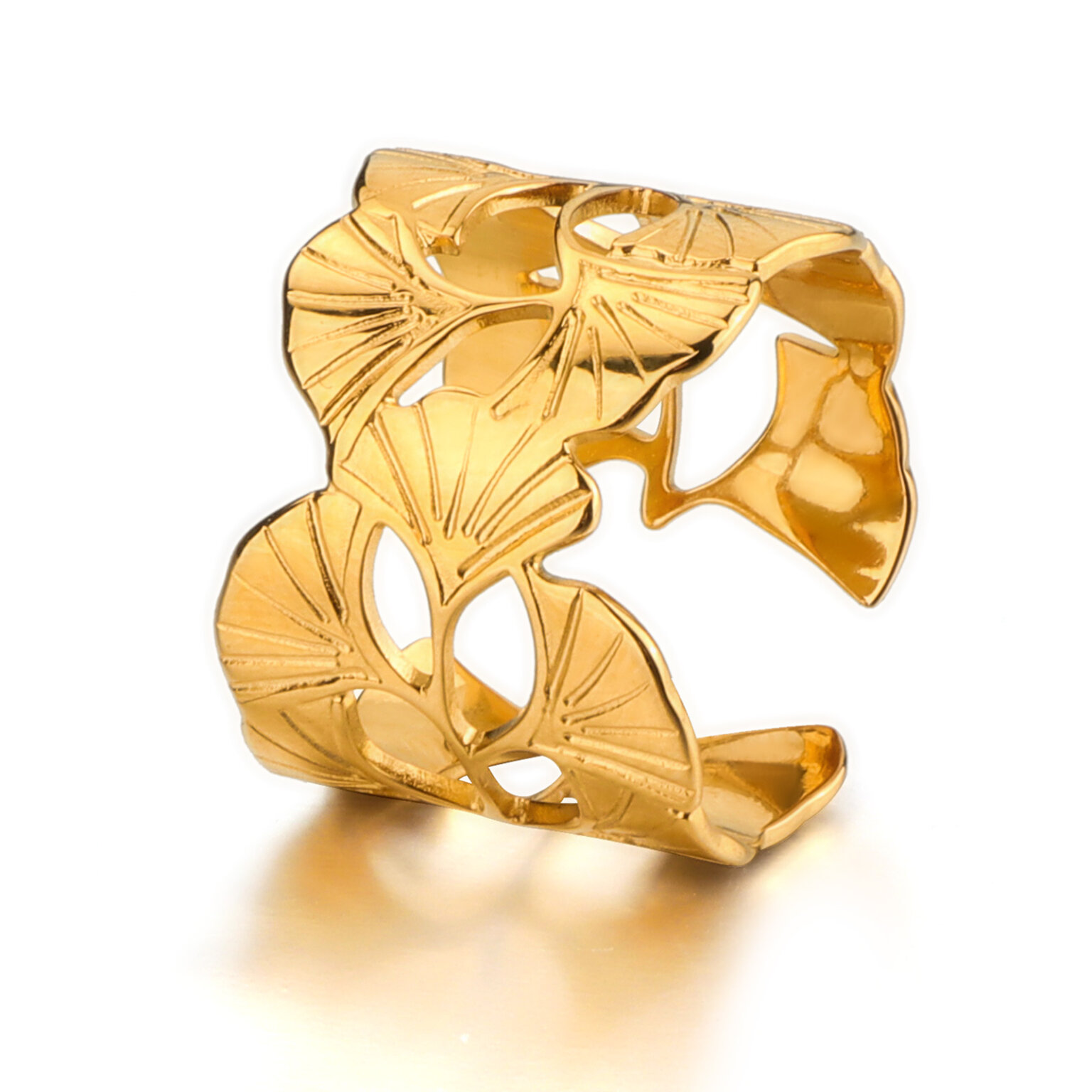 Elegant Ginkgo Leaf Ring in 18K Gold Plated Stainless Steel - Justop Fashion Jewelry