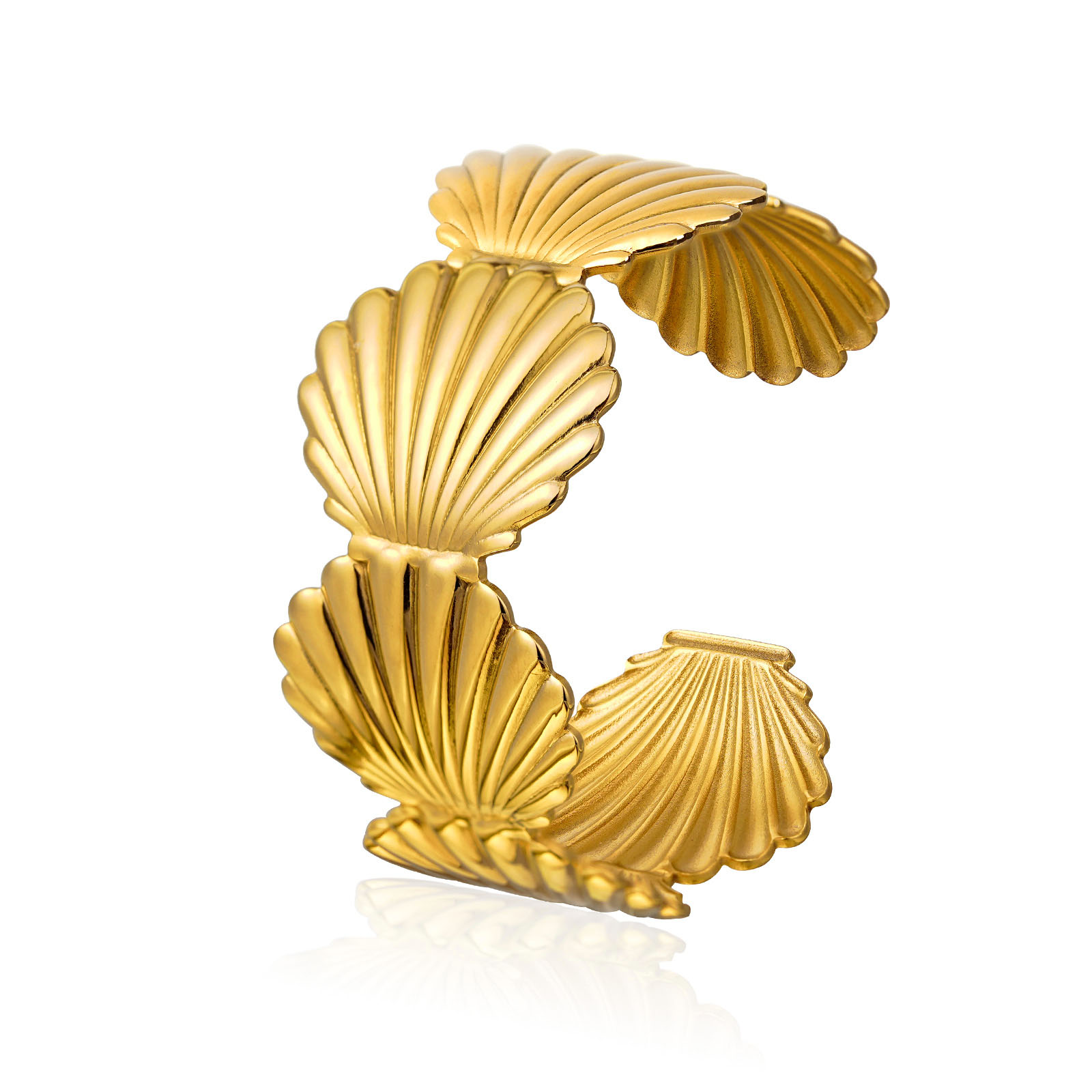 Mermaid Inspired Elegance Gold Shell Cuff Bracelet in Stainless Steel ...