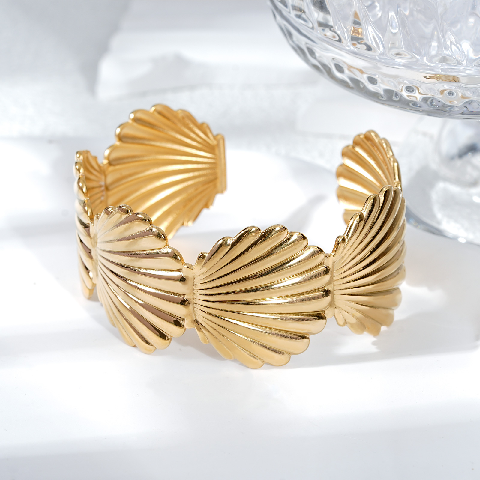 Mermaid Inspired Elegance Gold Shell Cuff Bracelet in Stainless Steel ...