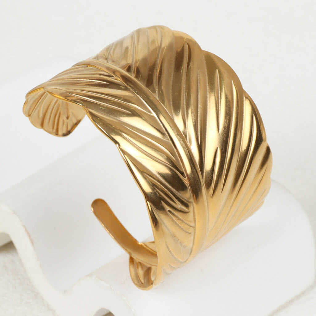 Nature Inspired Gold Leaf Bangle with Realistic Vein Texture - Justop ...
