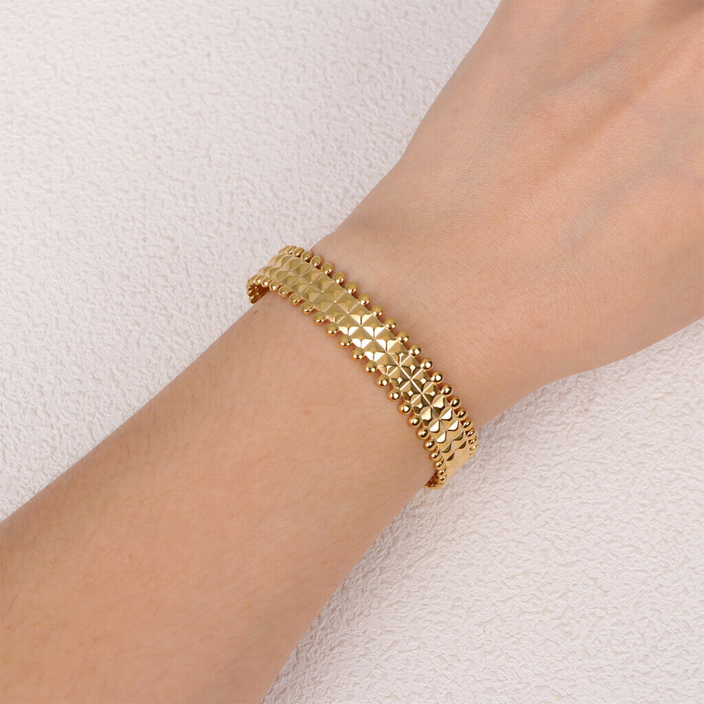 18K Gold Plated Stainless Steel Bold Pyramid Stud Cuff Bracelet ...