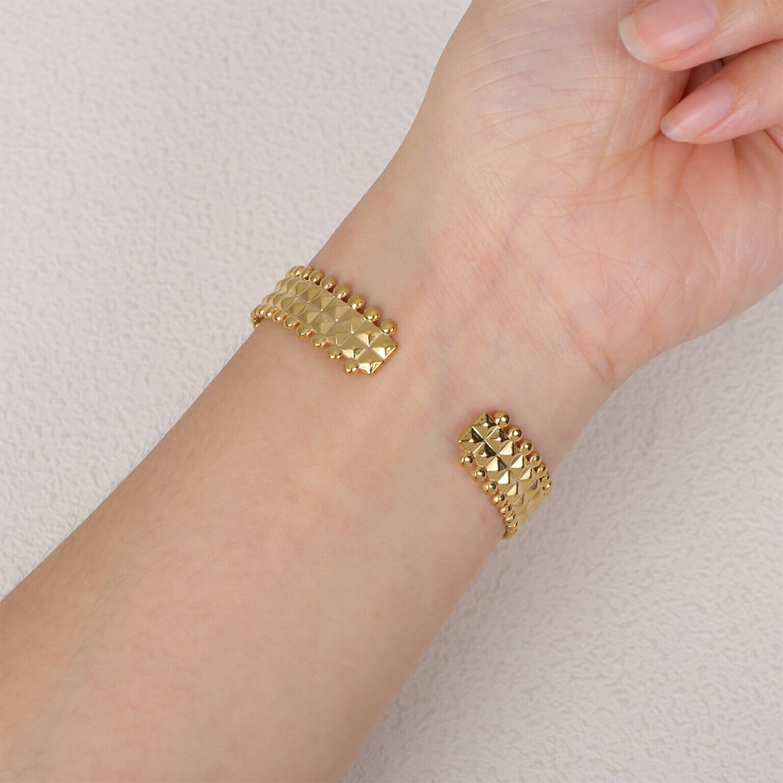 18K Gold Plated Stainless Steel Bold Pyramid Stud Cuff Bracelet ...