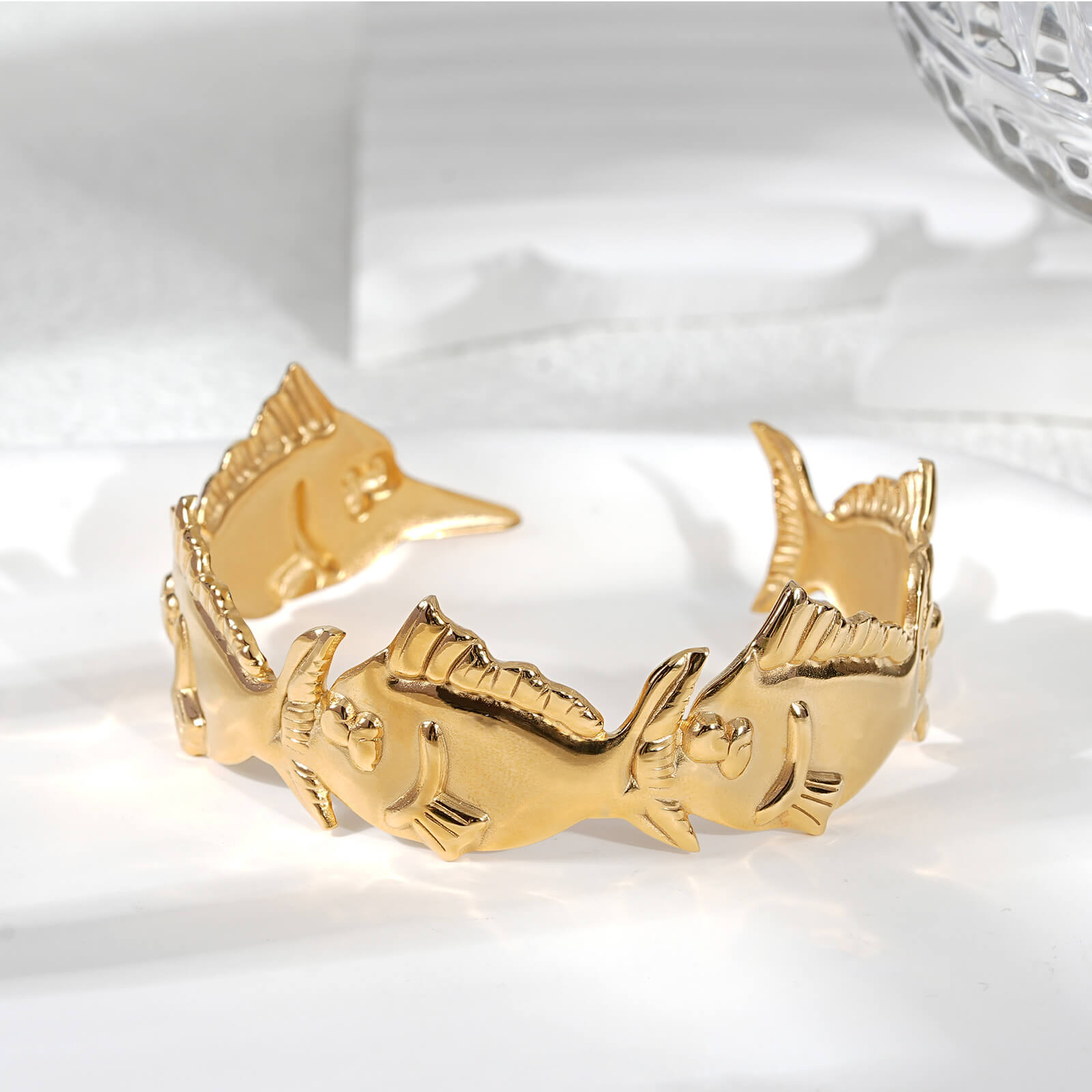 Ocean Inspired 18K Gold Plated Stainless Steel Fish Bangle Bracelet ...