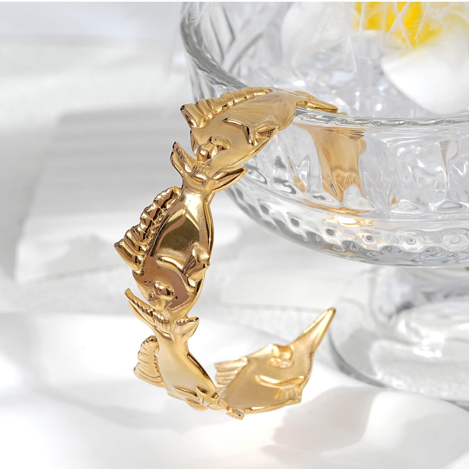 Ocean Inspired 18K Gold Plated Stainless Steel Fish Bangle Bracelet ...