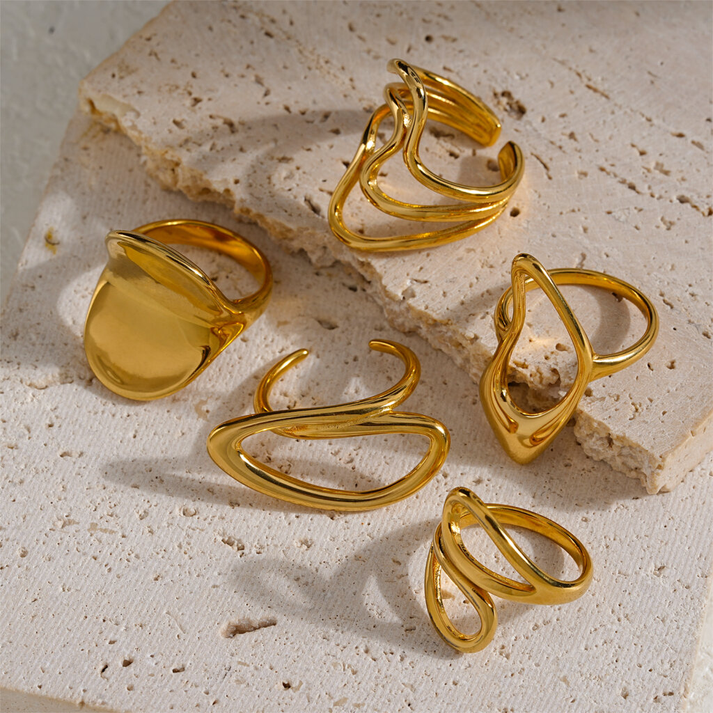 Contemporary Abstract Gold Rings In Fluid Irregular Geometric Shapes ...